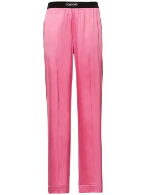 TOM FORD Logo Silk Satin Pajama Pants Pink