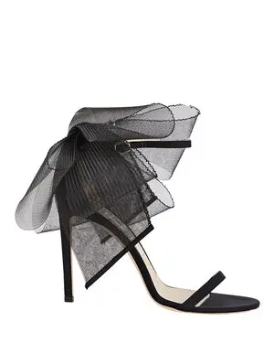 JIMMY CHOO Aveline 100 Bow-embellished Sandals - Black