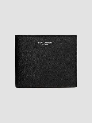 Saint Laurent East West Wallet In Grain De Poudre Embossed Leather - Black