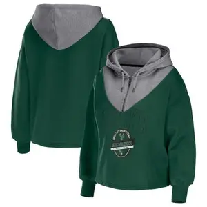 WEAR BY ERIN ANDREWS Milwaukee Bucks Pieced Quarter-zip Hoodie Jacket - Hunter Green