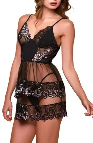 HAUTY Embroidered Mesh Babydoll Chemise