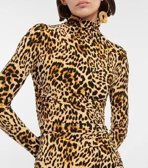 Norma Kamali Leopard-print Turtleneck Draped Gown