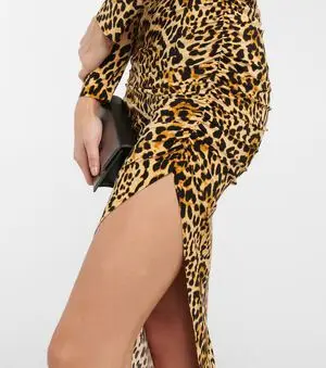 Norma Kamali Leopard-print Turtleneck Draped Gown