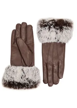 DENTS Sarah Faux Fur-trimmed Leather Gloves - Brown