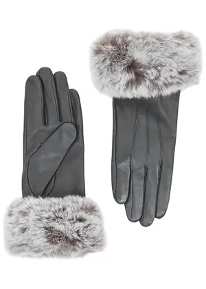 DENTS Sarah Faux Fur-trimmed Leather Gloves - Grey