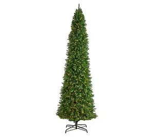 NEARLY NATURAL 12' Slim Green Mountain Pine Tre W/1100 Lights - One-color
