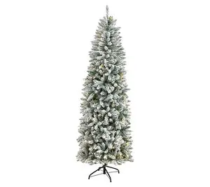 NEARLY NATURAL 7' Slim Flocked Montreal Fir Tre W/300 Lights - One-color