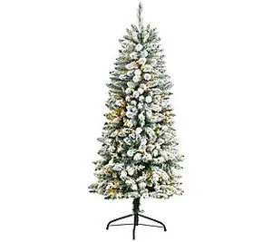NEARLY NATURAL 5' Slim Flocked Montreal Fir Tre E W/150 Lights - One-color