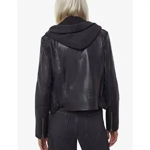 Ikks Hooded Padded Shoulder Leather Jacket
