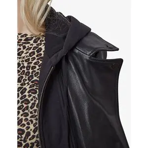 Ikks Hooded Padded Shoulder Leather Jacket