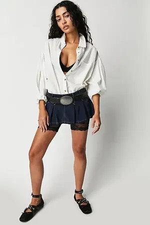 Free People We The Free Pleated Micro Mini Denim Skort