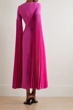 Solace London Grace Crepe And Pleated Chiffon Gown