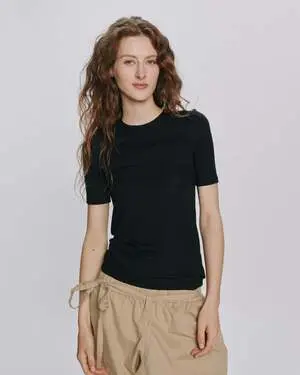 ATM Anthony Thomas Melillo Modal Rib Short Sleeve Crew Neck T-shirt - Black