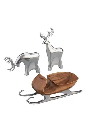 NAMBE Sleigh & Reindeer Figurines - Silver