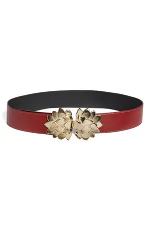 RAINA BELTS Raina Floral Buckle Leather Belt Burgundy