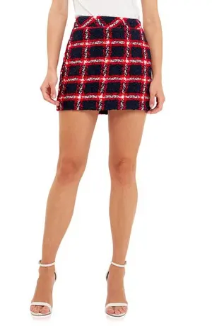 English Factory Check Bouclé Miniskirt