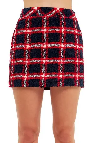 English Factory Check Bouclé Miniskirt