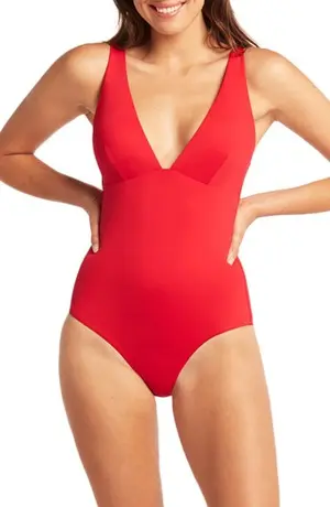 SEA LEVEL Sea Level Essentials Longline One-Piece Swimsuit Red