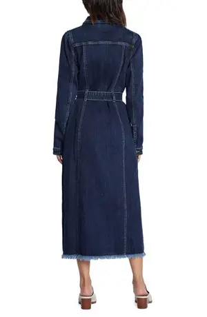 WASH LAB DENIM Long Sleeve Shirt Dress - Sea Blue