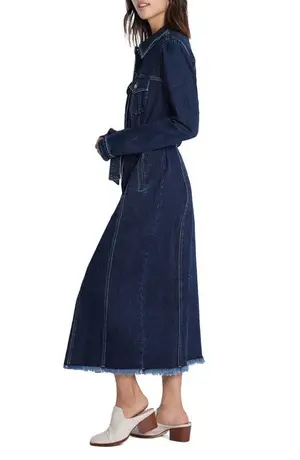 WASH LAB DENIM Long Sleeve Shirt Dress - Sea Blue