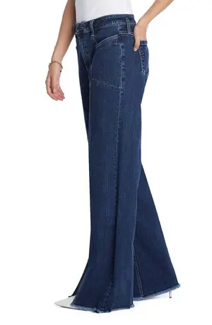 WASH LAB DENIM Front Slit Wide Leg Jeans - Brushed Denim