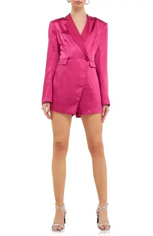 Endless Rose Long Sleeve Satin Blazer Romper - Orchid