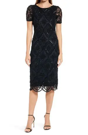 Pisarro Nights Stain Glass Beaded Cocktail Dress - Black