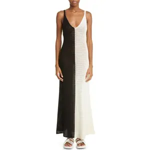 Zimmermann Clover Colorblock Crochet Maxi Dress - Black /cream