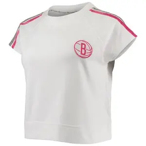 LUSSO Brooklyn Nets Margot Cropped Tri-blend Cap Sleeve Sweatshirt