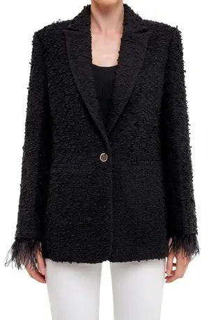 Endless Rose Feather Cuff Tweed Blazer