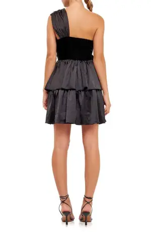 Endless Rose Velvet Contrast Bow-tie Mini Dress