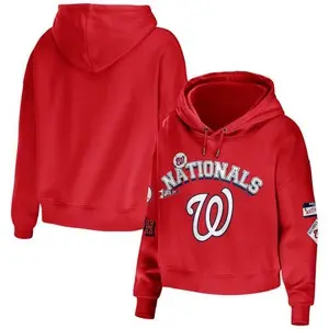 WEAR BY ERIN ANDREWS Washington Nationals Modest Patches Cropped Pullover Hoodie - Red