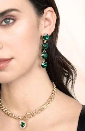 Ettika Crystal Drop Earrings - Green