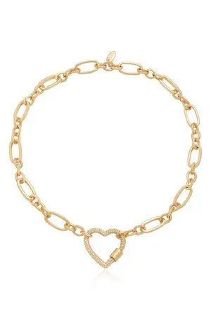 Ettika Crystal Pavé Heart Clasp Chain Necklace - Gold