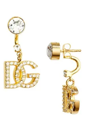 Dolce & Gabbana Crystal Logo Drop Earrings - Oro
