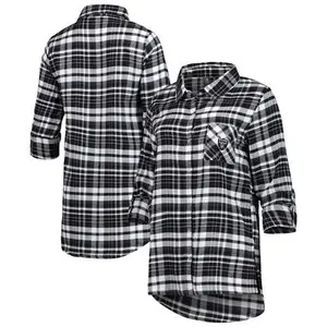 CONCEPTS SPORT Las Vegas Raiders Mainstay Plaid Full-button Long Sleeve Nightshirt