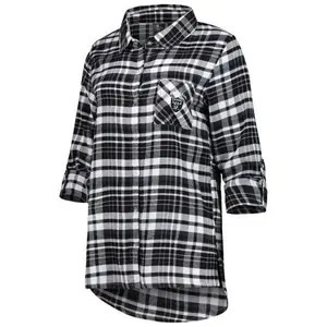CONCEPTS SPORT Las Vegas Raiders Mainstay Plaid Full-button Long Sleeve Nightshirt