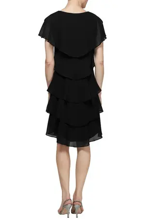 SL FASHIONS Cape Top Tiered Georgette Dress