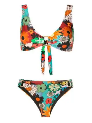 AMIR SLAMA Floral-print Tie-fastened Bikini - Multicolour