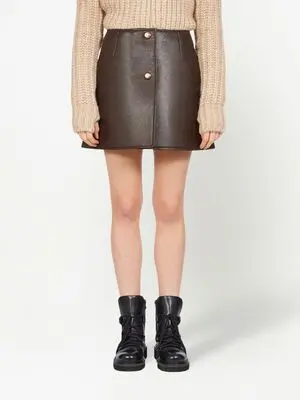 FERRAGAMO A-line Leather Mini Skirt - Brown