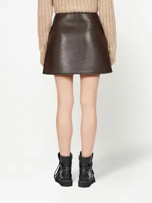 FERRAGAMO A-line Leather Mini Skirt - Brown