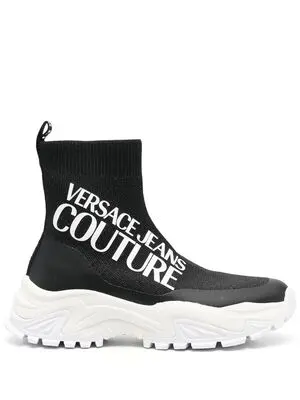 Versace Logo-print Sock-style Sneakers - Black