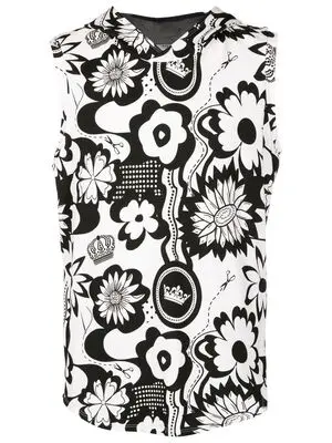 AMIR SLAMA Graphic-print Sleeveless Hooded Top