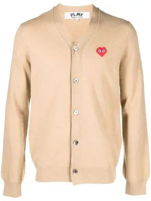 Play Comme Des Garcon Logo-embroidered Cardigan - Neutrals