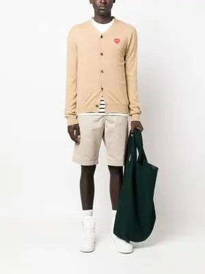 Play Comme Des Garcon Logo-embroidered Cardigan - Neutrals