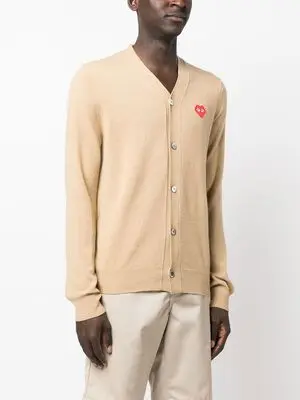 Play Comme Des Garcon Logo-embroidered Cardigan - Neutrals