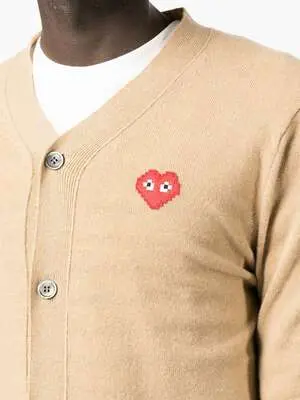 Play Comme Des Garcon Logo-embroidered Cardigan - Neutrals