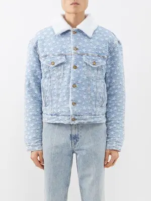 ERL Erl - Faux Shearling-collar Star-jacquard Denim Jacket - Mens - Blue - Blue