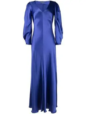 Alberta Ferretti Long Puff-sleeve Silk Gown