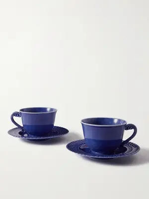 Buccellati Ginori Set Of Two Porcelain Tea Cups And Saucers - Blue